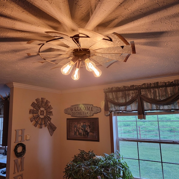 Farmhouse Windmill Chandelier STATIONARY Semi Flush Light Fixture 30 ...