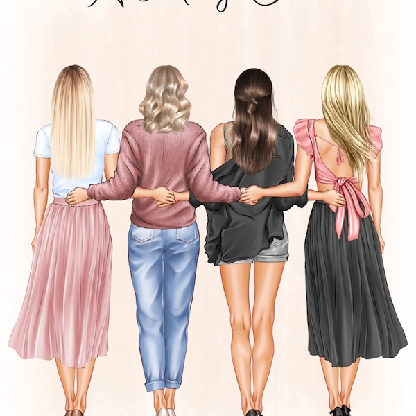4 Best Friends Print Four Best Friends Gift 4 Friends Painting Four ...