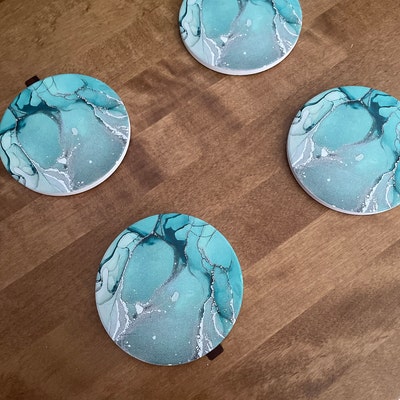Set of 4 Ceramic Drink Coasters Teal Blue Turquoise Absorbent - Etsy UK