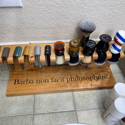 Safety Razor and Shaving Brush Stand Double Decker Wooden, Room for ...