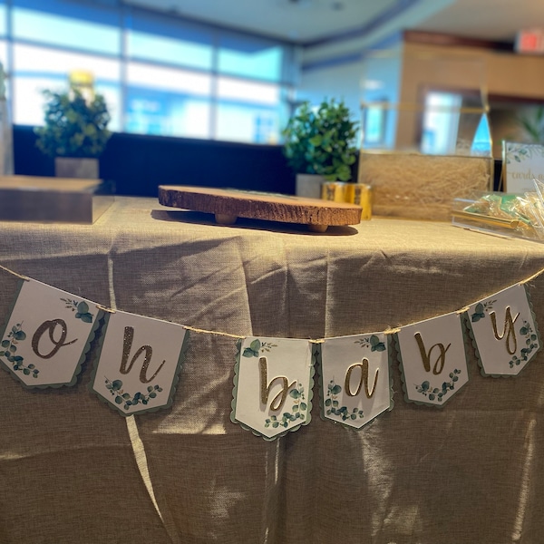 Sage Oh Baby Banner for Baby Shower - Sage Green, White, Gold ...