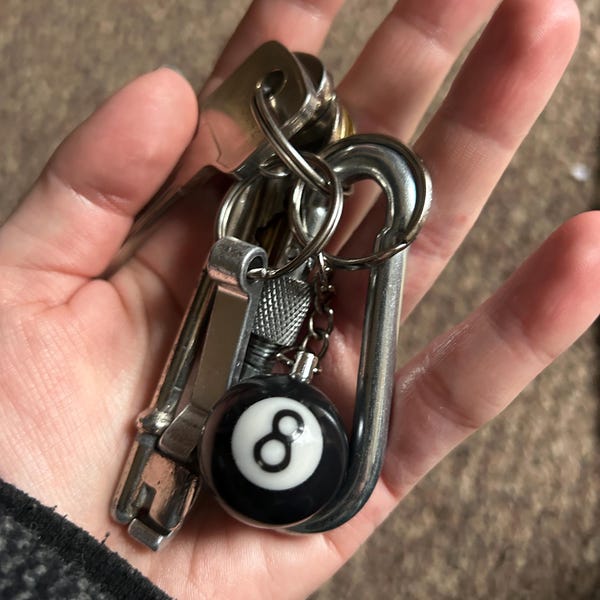 Pool Ball 8 Ball Keychain, Lucky Bag Purse Charm, Magic Keyring, Solids Stripes Eightball Fun ...