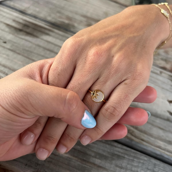 Sun Ring - Dainty Sun Ring - Stacking Ring - Mother of Pearl Ring ...