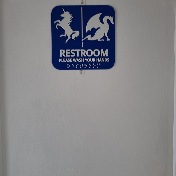 Unicorn Dragon Restroom Gender Neutral Bathroom Sign Braille 3D Printed ...