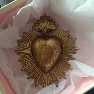 Sacred Heart, Milagro Heart, Antique Gold Heart Box, Catholic Heart ...