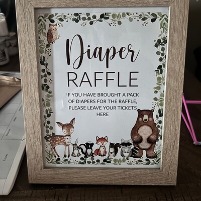 Woodland Diaper Raffle Sign Greenery Woodland Baby Shower Sign Woodland ...