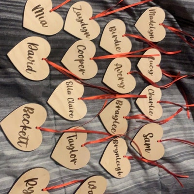 Wooden Heart Name Tag // Engraved Heart Name Tag // Wedding Labels ...