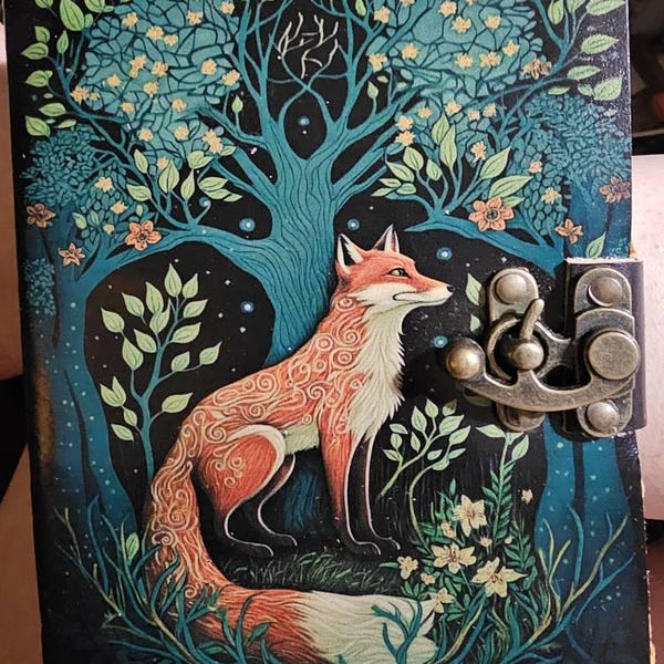 400 Pages - Grimoire Fox Leather Journal Blank Spell Book of Shadows ...