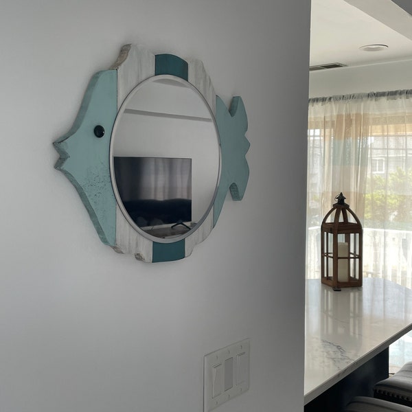 Fish Mirror, Custom Colors, Wall Art, Planked, Wood, Mirror, Beach ...