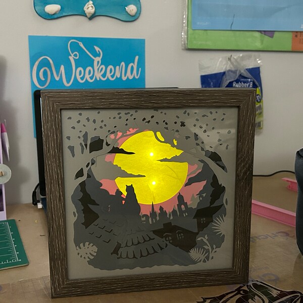 Moon Cats Paper Cut Light Box Template ,3D Shadow Box Svg, Light Box ...