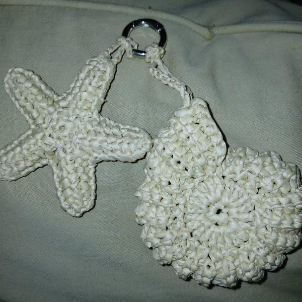 Seashell and Starfish Bag Charm - Marine Theme Keychain, Crochet Shell ...