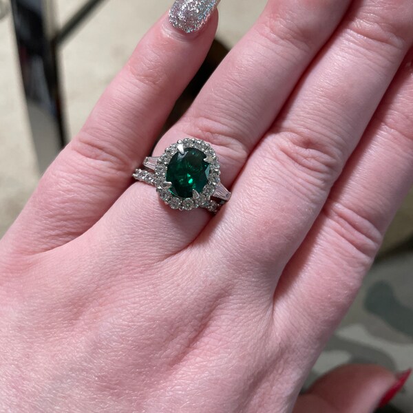 Green Emerald Cut CZ Diamond Ring | Emerald Cut With Side Trapezoid Cut ...