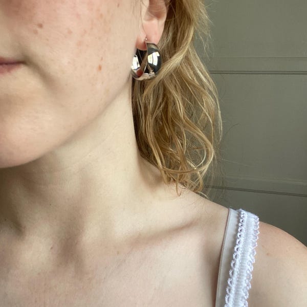 Polished Chunky Smooth Stainless Steel Silver Half Hoops Earrings, Open ...