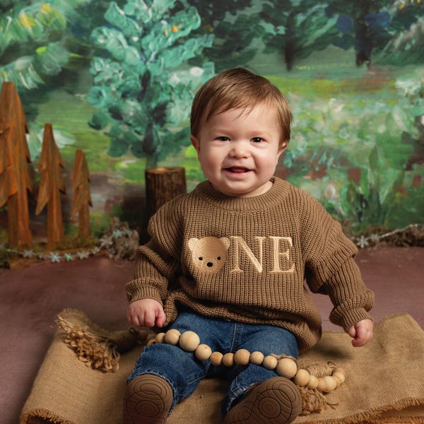 Baby Boys "beary First Birthday" Sweater - Girls One Embroidered ...