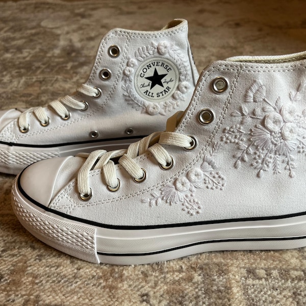 Custom Wedding Converse Platform: White Floral Embroidered Sneakers - Etsy