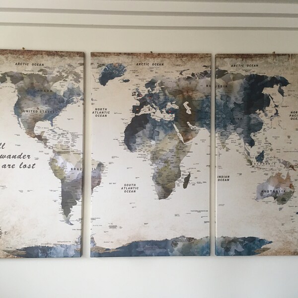 World Map Canvas Wall Art Colorful Map of the World Multi Panel Print ...