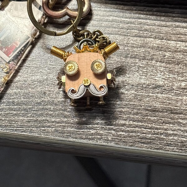 Cute Mini Green Wooden Steampunk Robot Necklace Set, Handmade Robotics ...