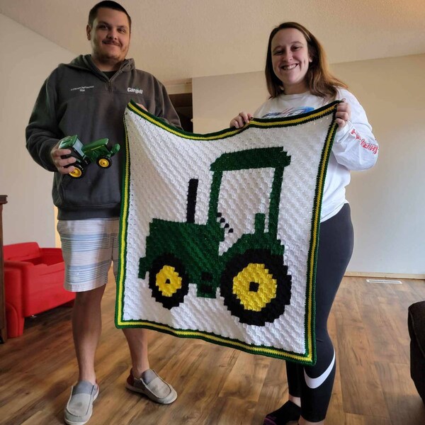 CROCHET BABY BLANKET Pattern: Tractor Baby Blanket, C2C Tractor Pattern ...