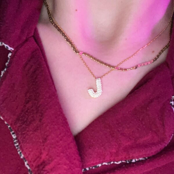 Pave Bubble Diamond Initial Necklace Initial Balloon Letter Gold ...