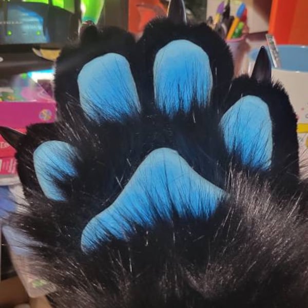 Black Puppy Paws With Red Meat Pad, Furry Gloves, Tiger Paws, Fox Paws ...