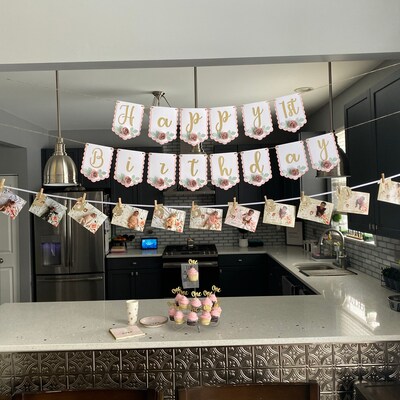 First Year Photo Girl Banner-pink Gold Girl Photo Banner-year Photo ...