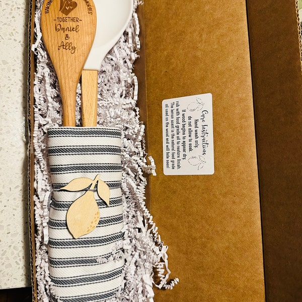 Baking Gift Box for Bride: Wooden Spoon, Engraved Spatula, Personalized ...
