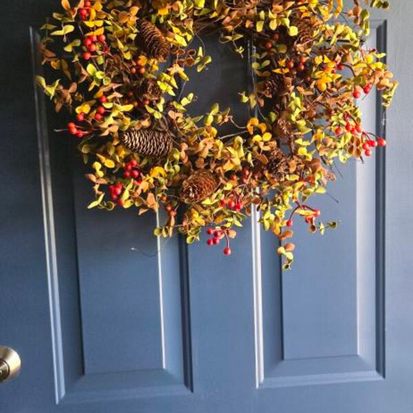 Basket Wreath Welcome and Hello, Front Door Wreath, All Year Round ...