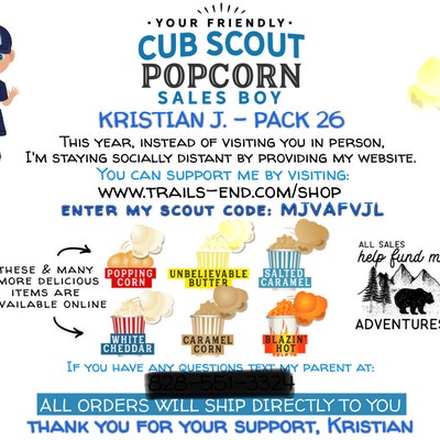 Cub Scout Popcorn Postcard, Edit & Print From Home, Pass Out, Mail or ...
