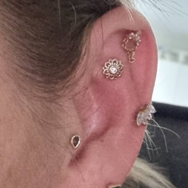 14K Solid Gold Triple Chain Attachment, Double Chain Piercing, Loop ...