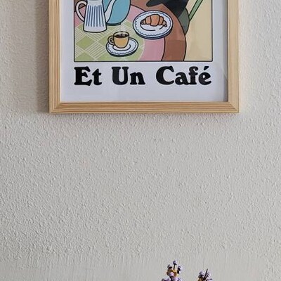 French Cafe Croissant Cat Print, Retro Drink Poster, Bistro Coffee ...