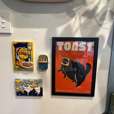 Pink Toast Cat Wall Print, Black Cat Wall Art, Cat Lover Gift, Digital ...