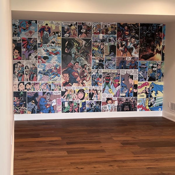 Superhero Comic Wallpaper & Wall Mural Collage Retro Vintage Comics Pop ...