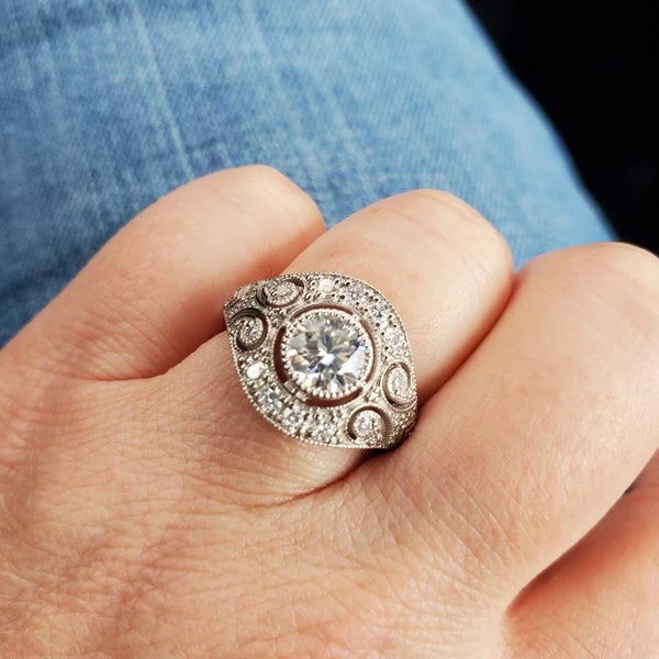 1880-90s Antique Art Deco Engagement Ring / 3 Cts Diamond Vintage ...