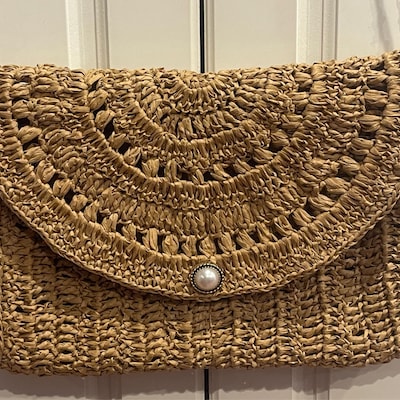 Raffia Clutch Bag PATTERN Crochet Raffia Bag Straw Wristlet Clutch ...