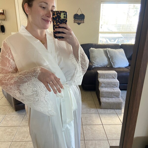 Bride Robe Long Full Lace Floral Wedding Sheer Robes Getting Ready ...