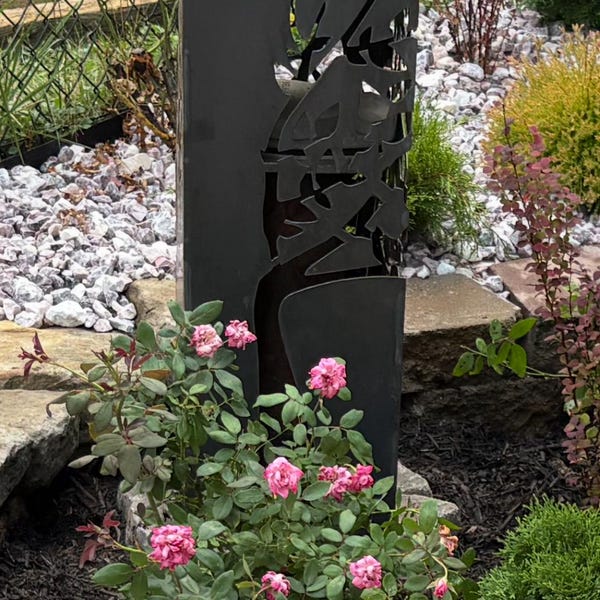 Tree Garden Column, Well Cover, Metal Yard Art, Outdoor Lantern - Etsy