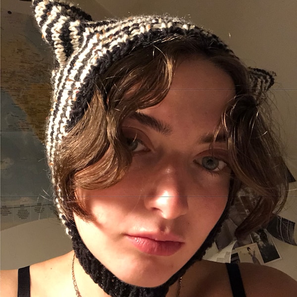 PATTERN for an Elevated, Adult Knitted Cat Hat / Kitty Ears Bonnet That ...