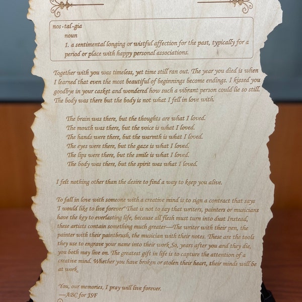 Wood Engraved Poem | Custom Short Story or Poem With a Stand ...
