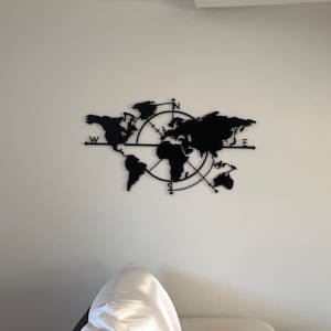 Metal World Map Compass, Metal Wall Decor, Art Work, World Map Wall Art ...