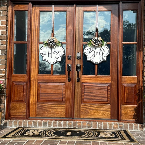 Double Front Door Signs - Front Door Wreaths - Welcome Sign - Front ...