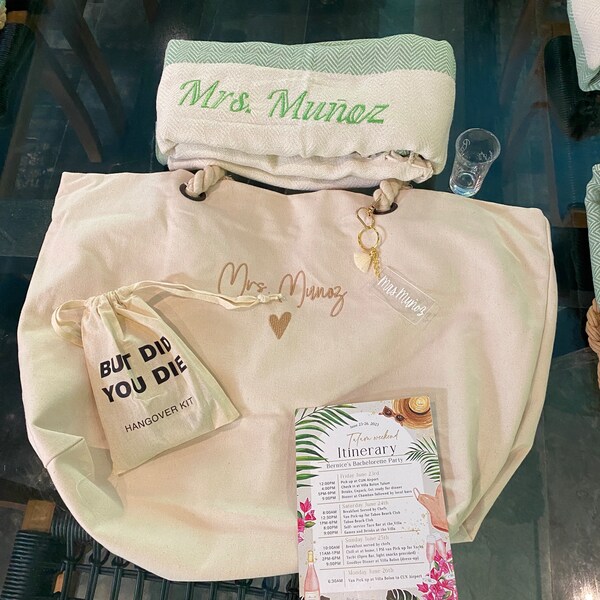 Embroidered Beach Bag, Travel Bag, Personalised Canvas Tote Bag, Gift ...