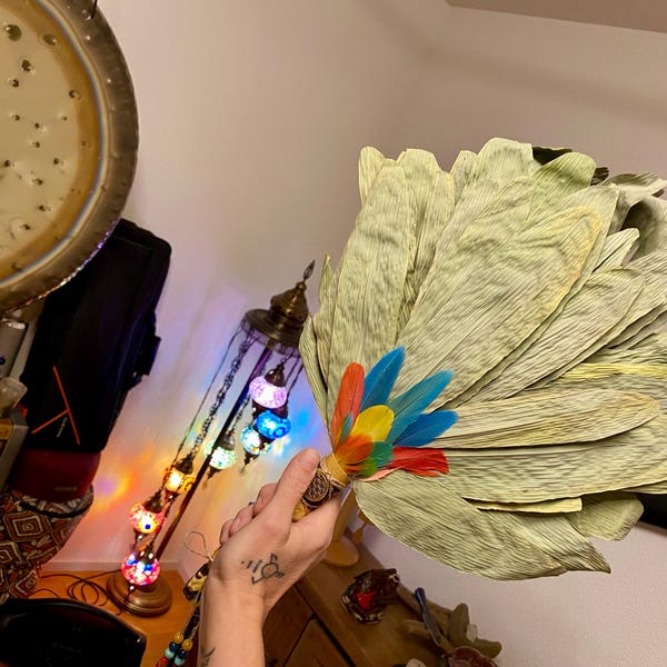 Chakapa ~ Shacapa ~ Shamanic Leaf Rattle ~ Macaw Feathers ~ Jaguar ...