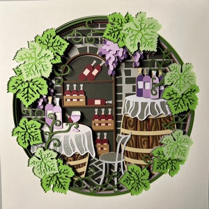 3D SVG Wine Shadow Box Layered Wine Cellar Grape Vines, Winery Shadow ...