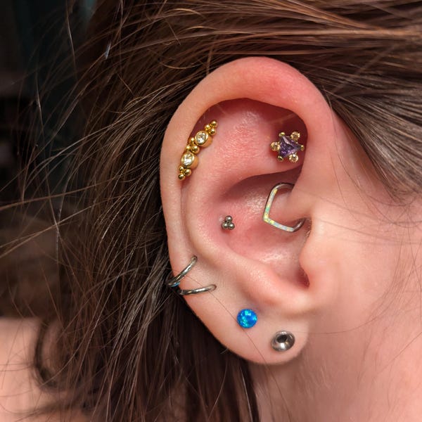 16g Titanium Internal Thread Star + Gem Curved Barbell Rook Eyebrow ...