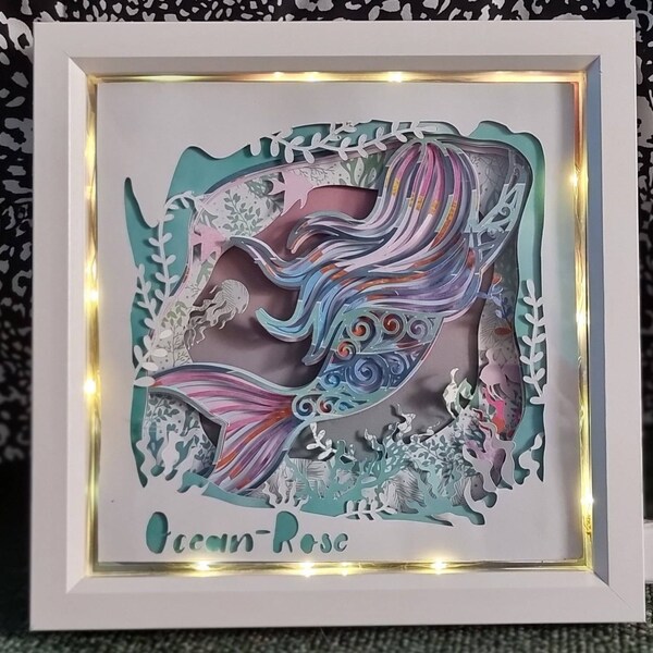 Mermaid 3D Shadow Box SVG/ Multilayer Mermaid and the Ocean/ Mermaid ...