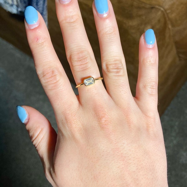 Baguette Ring, Rectangle Ring, Bezel Set Ring, Bezel Set Engagement ...