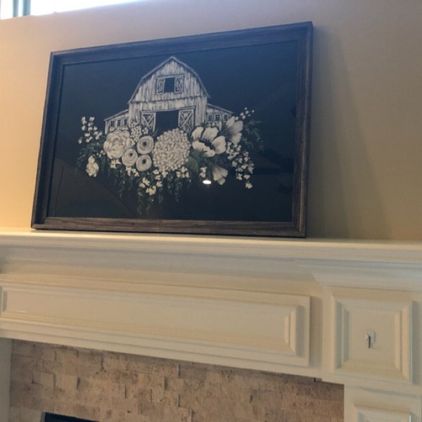 Black and White Barn With Flowers Paper Print - Etsy