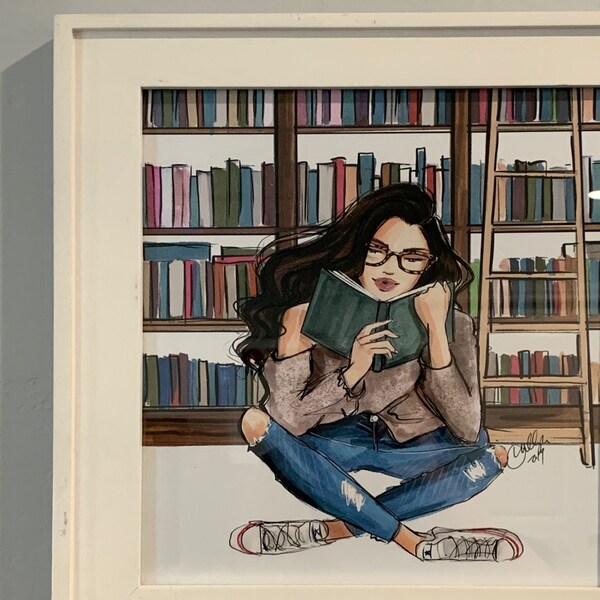Library Girl (fashion Illustration Print) Girl Reading - Etsy