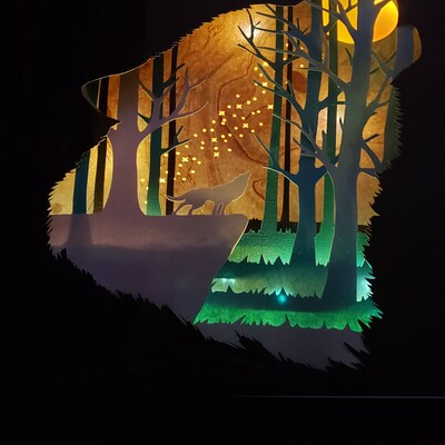 Wolf in the Forest, Paper Cut Light Box Template, Shadow Box, 3D ...