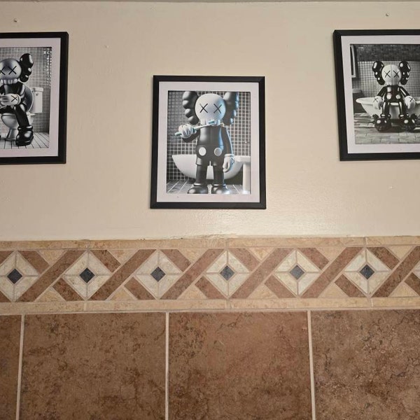Black Kaws Bathroom Bundle, Set of 3, Bathroom Wall Art, Hypebeast ...